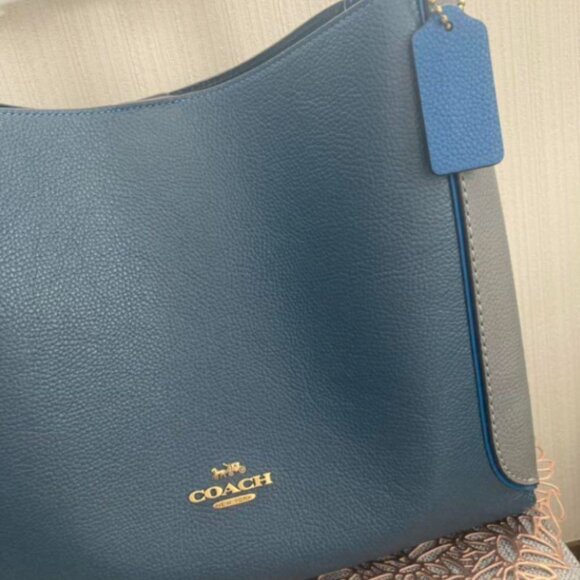 Coach | Bags | Coach Colorblock Hadley Hobo Dark Denim Blue Gray Tote Leather Bag Handbag New ...